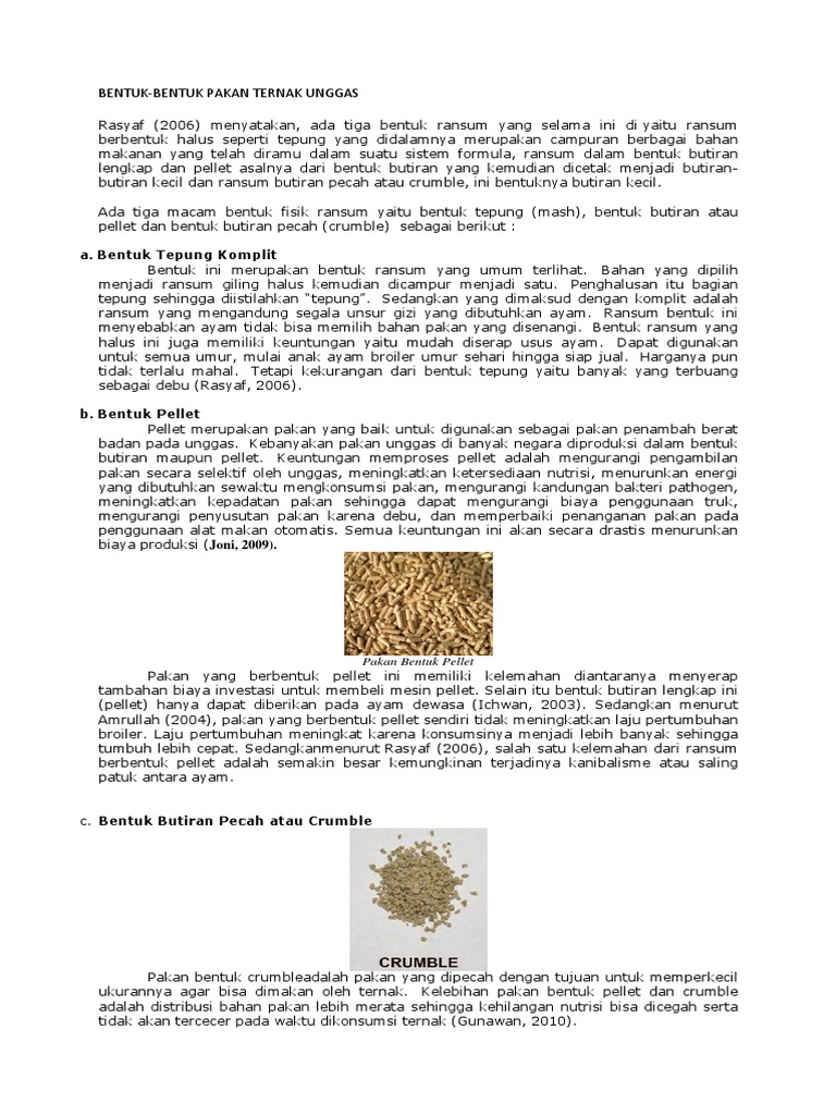 Bentuk Bentuk Pakan Unggas | PDF