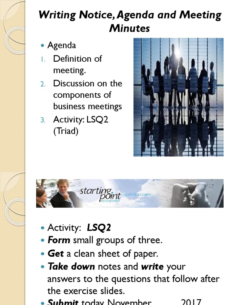 Effective Meetings: Tips for Writing Notices, Agendas and Minutes | PDF ...