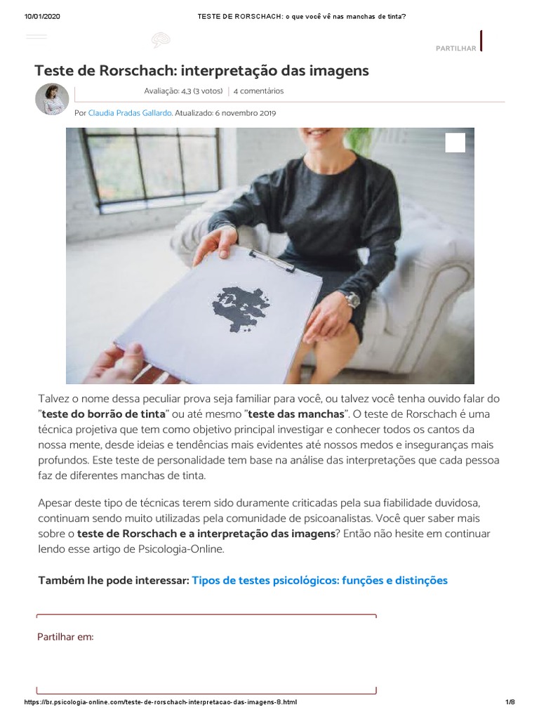 TESTE DE RORSCHACH - o Que Você Vê Nas Manchas de Tinta | PDF ...