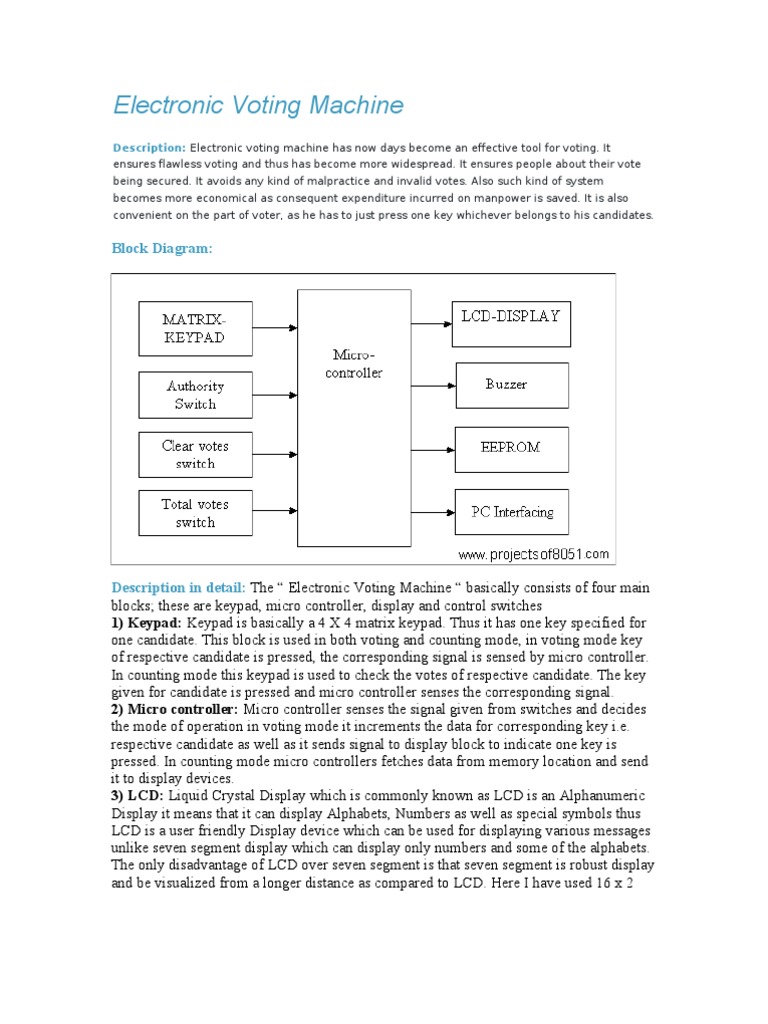 Electronic Voting Machine: Block Diagram | PDF | Liquid Crystal Display ...