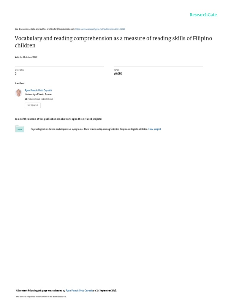 Vocabulary and Reading Comprehension | PDF | Reading Comprehension ...