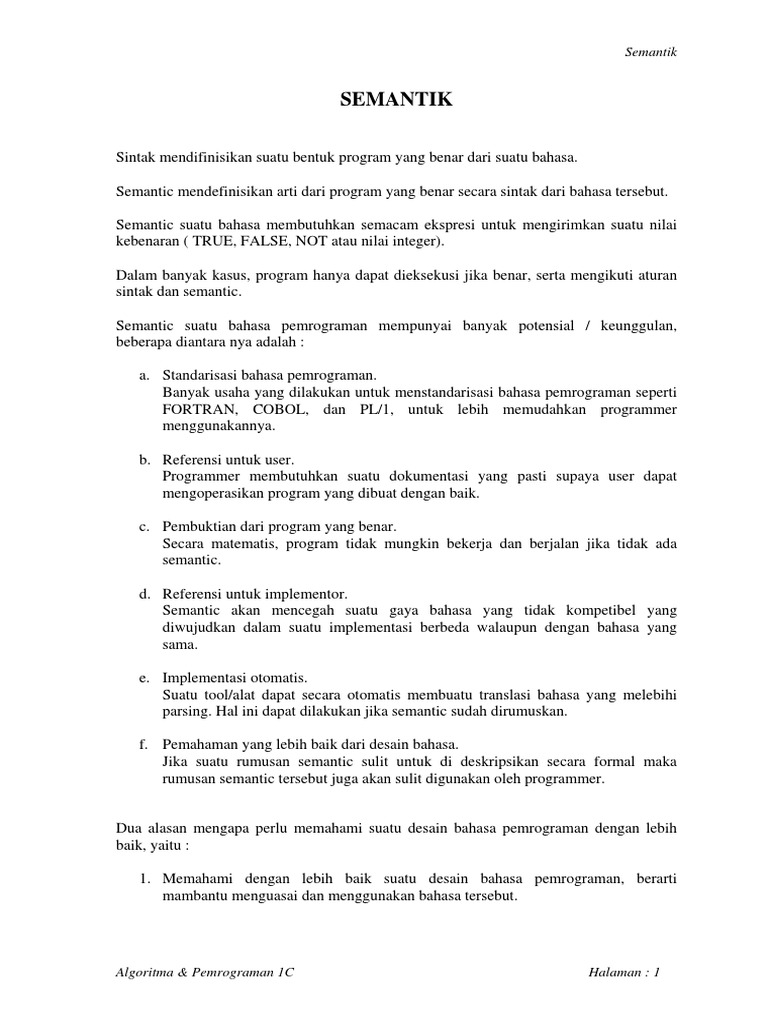 Pemrograman: Semantik & Sintaks | PDF