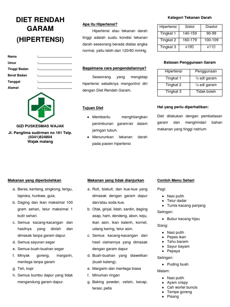 Leaflet Diet Rendah Garam | PDF