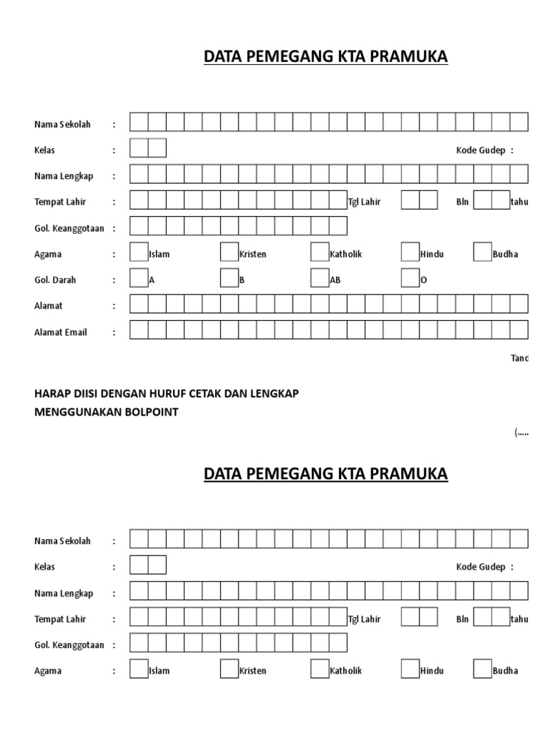 Form Data Pemegang KTA | PDF