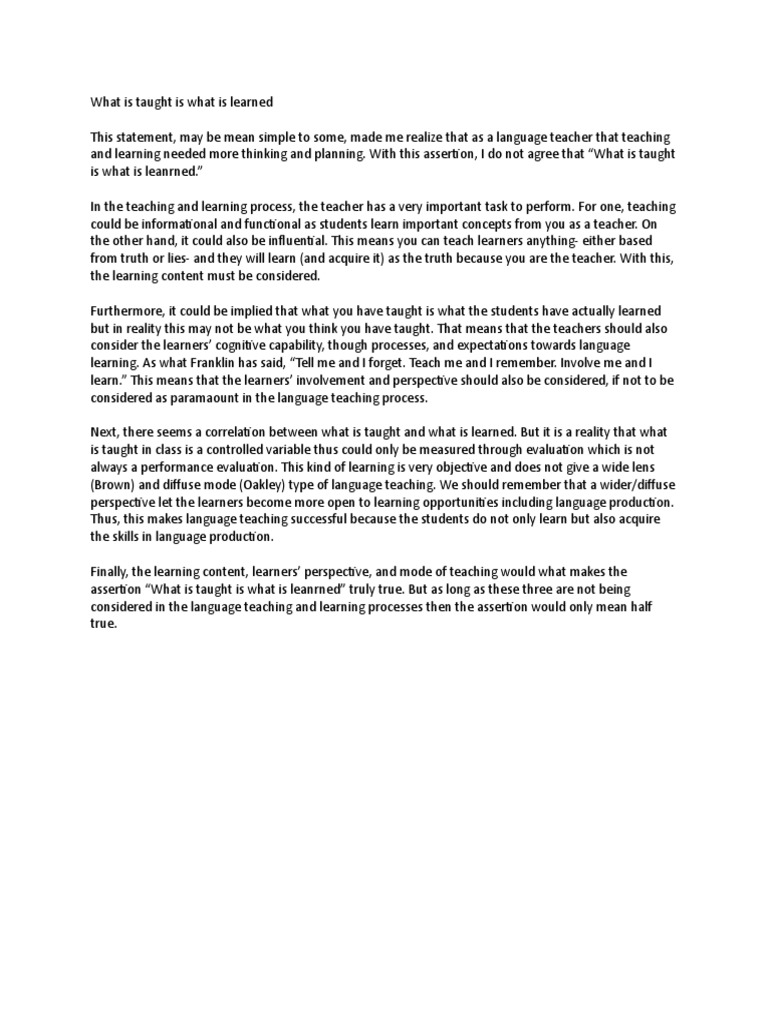 What Is Taught Is What Is Learned | PDF