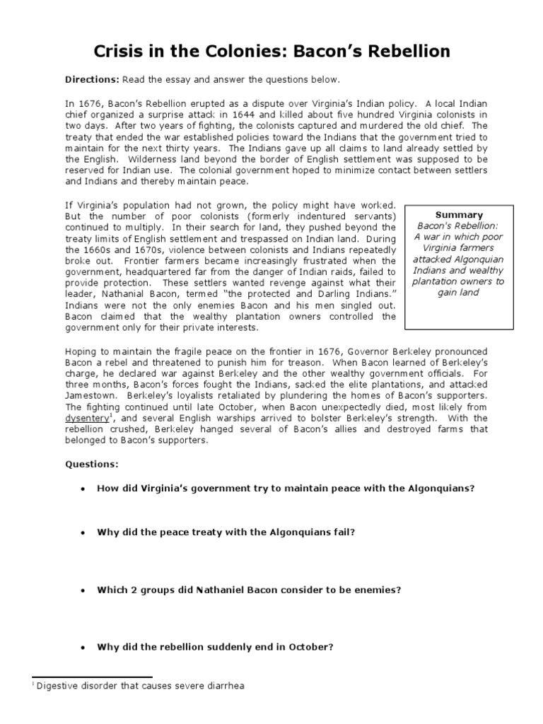 Bacon's Rebellion: Causes and Impact | PDF | British Colonization Of ...