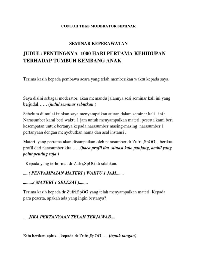 Contoh Teks Moderator Seminar | PDF