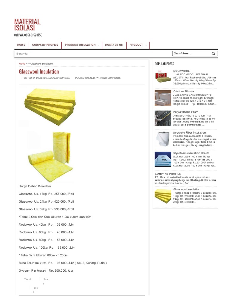 Glasswool Insulation - MATERIAL ISOLASI | PDF | Amorphous Solid ...
