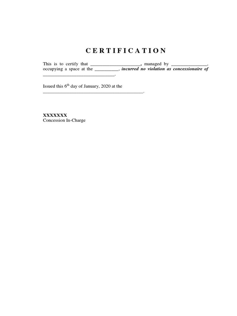 Certificate of No Violation Sample | PDF