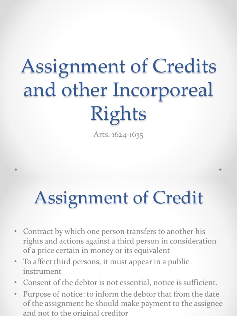 Assignment of Credits and Other Incorporeal Rights | PDF