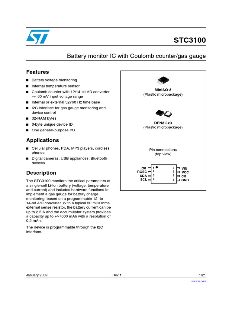 STC3100IQT | PDF | Analog To Digital Converter | Electricity