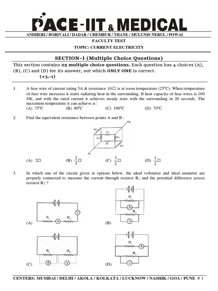 Current Electricity Question Bank | PDF | Electrical Resistance And ...