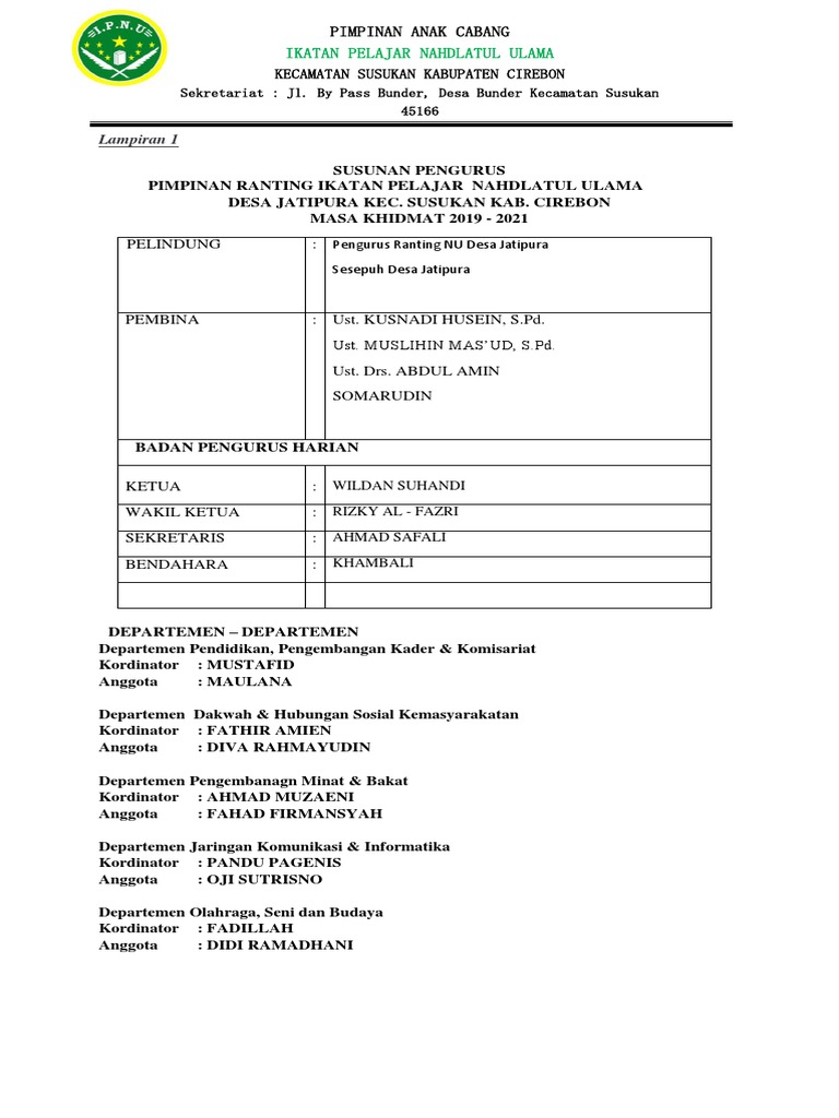 Susunan Pengurus IPNU | PDF