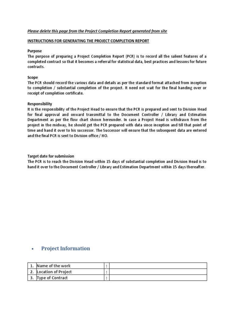Standard Format For Project Completion Report (R2) | PDF | Deep ...