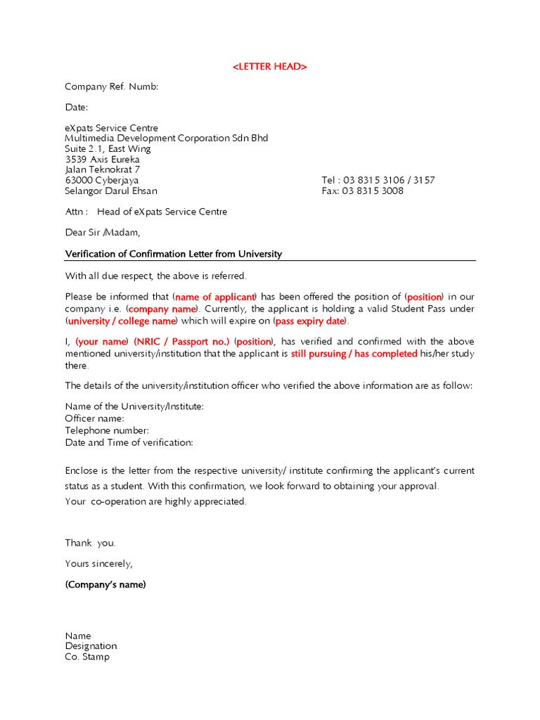 Sample-Confirmation Letter On Student Pass | PDF