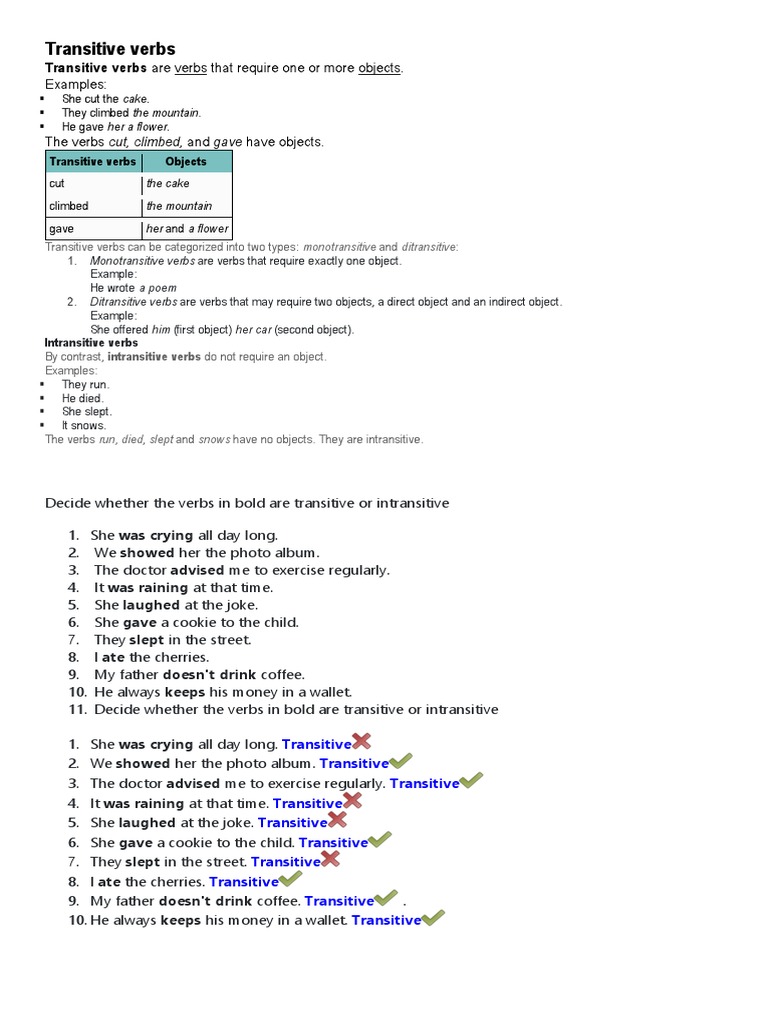 Understanding Transitive and Intransitive Verbs | PDF