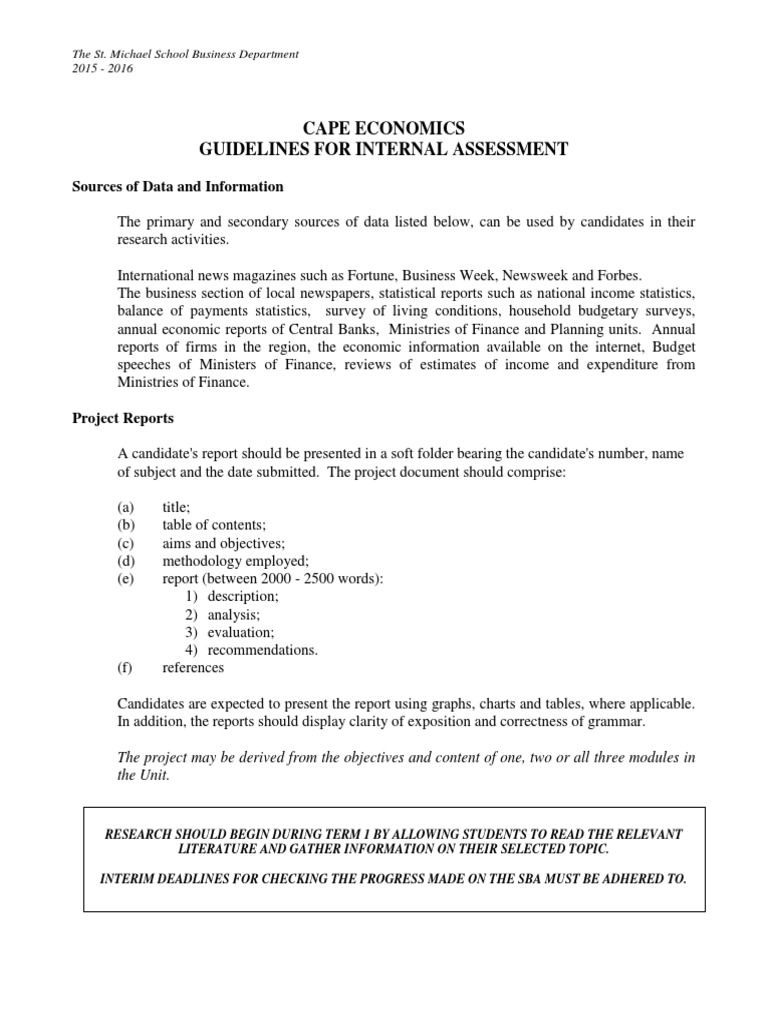 CAPE Economics Internal Assessment Guide | PDF | Logic | Concept
