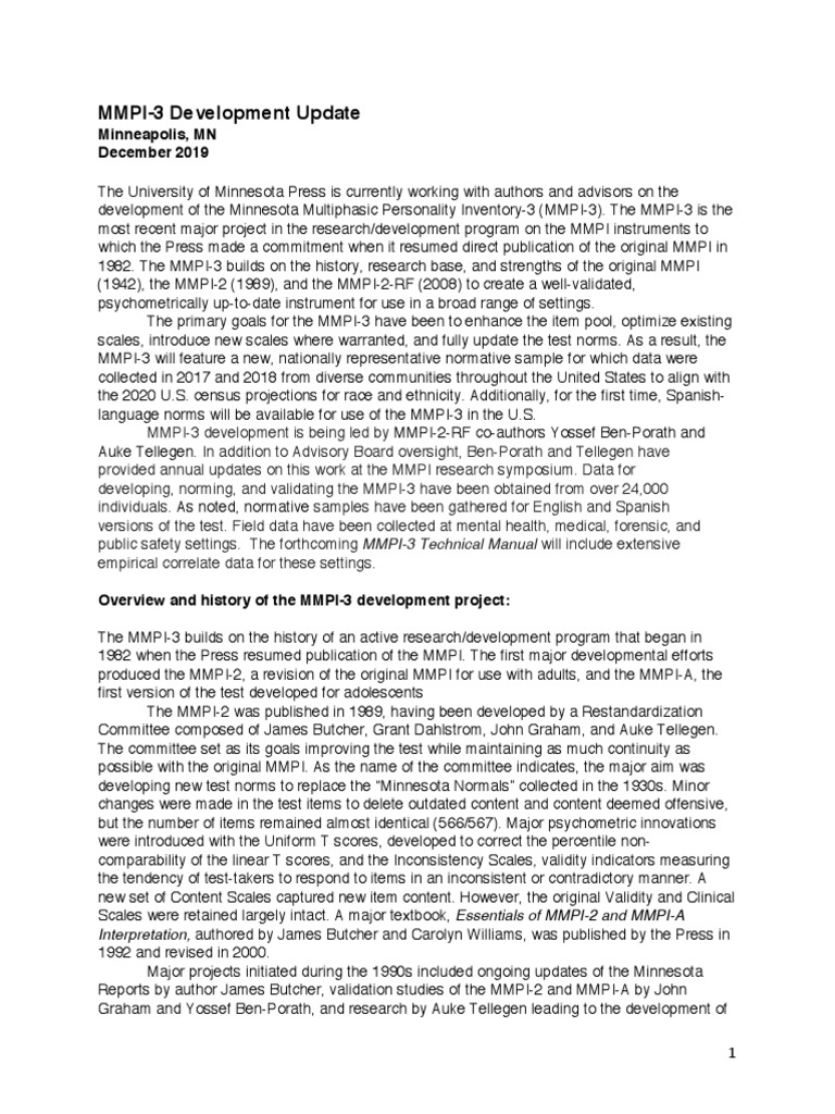 MMPI-3 Update Dec-2019 | PDF | Evaluation Methods | Behavioural Sciences