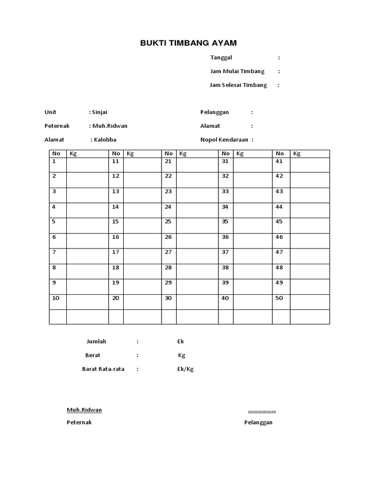 Nota Timbang Ayam Potong Sinjai | PDF