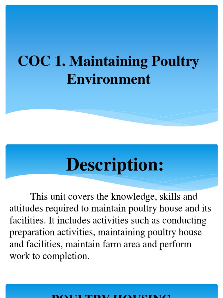 COC 1. Maintaining Poultry Environment | PDF | Disinfectant | Poultry ...