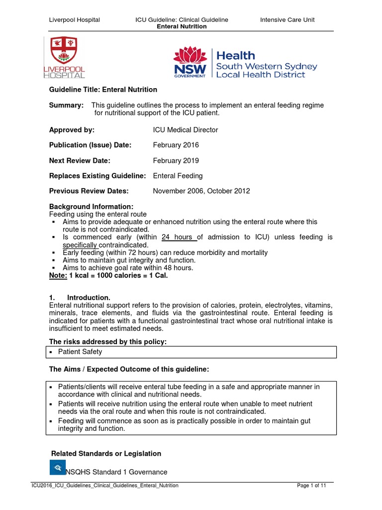 ICU Guide Enteral Nutrition | PDF | Intensive Care Unit | Intensive ...