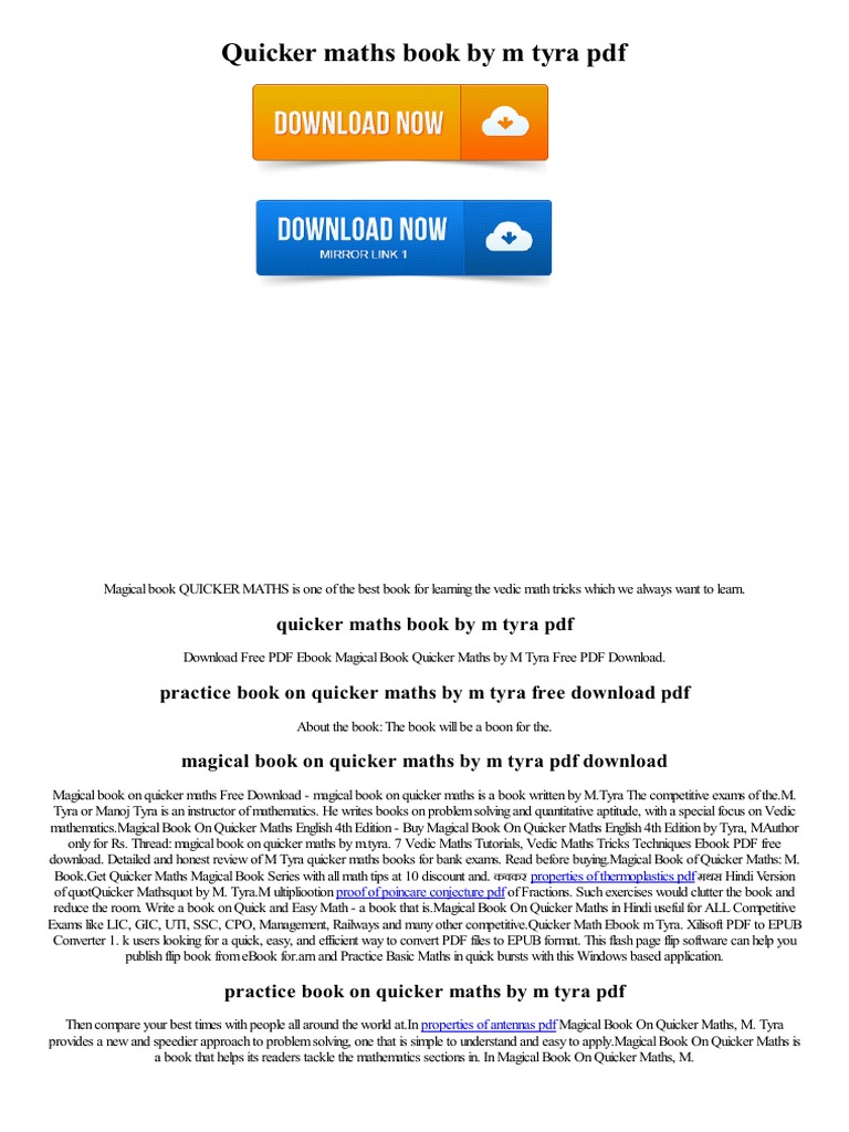M. Tyra's Quicker Maths PDF Download | PDF | Teaching Mathematics | E Books