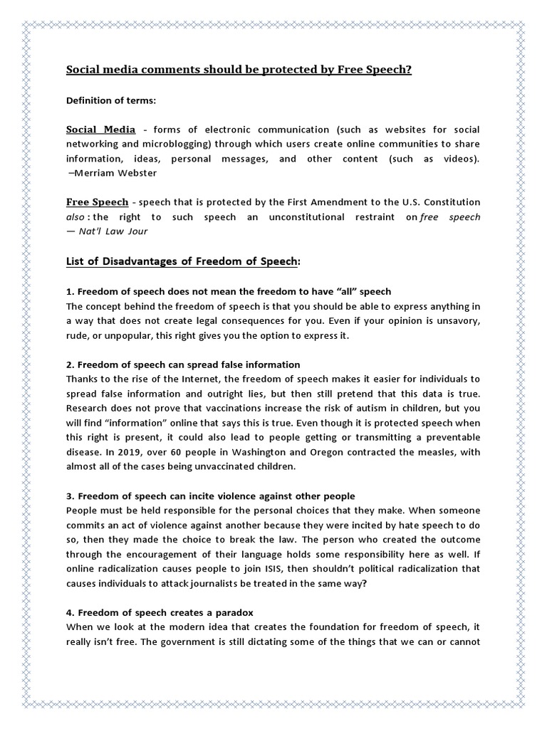 Social Media Comments Should Be Protected by Free Speech | PDF ...
