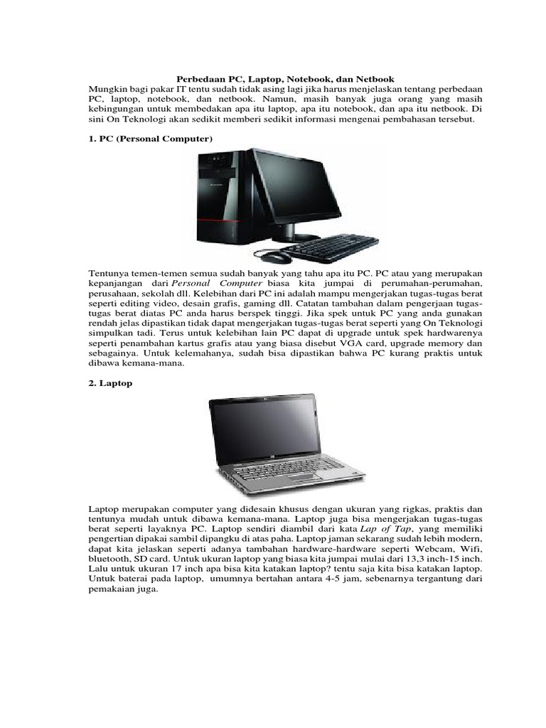 Perbedaan PC Laptop Notebook | PDF | Komputer