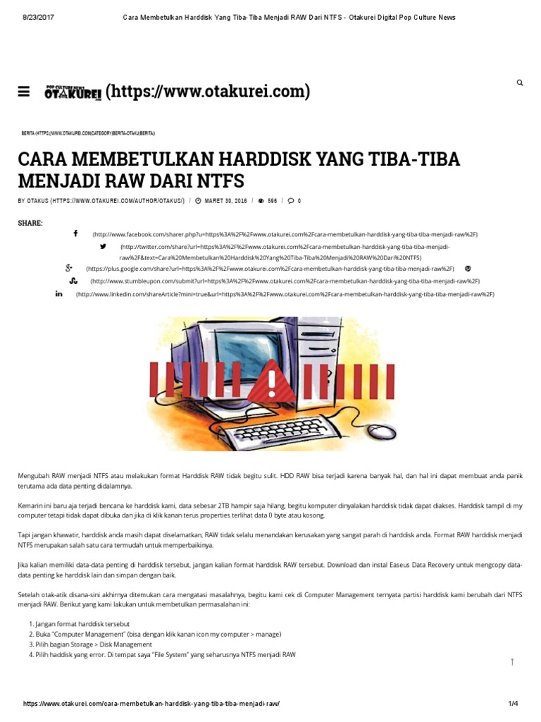 Cara Membetulkan Harddisk Yang Tiba-Tiba Menjadi RAW Dari NTFS ...