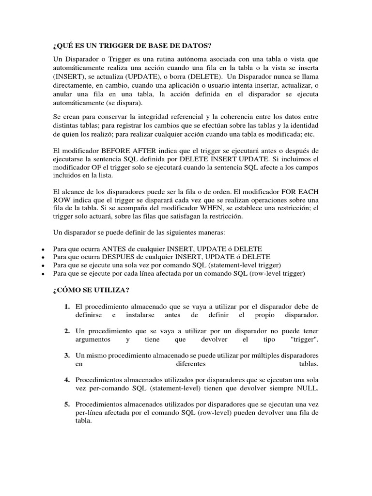 Qué Es Un Trigger de Base de Datos | PDF | SQL | Software de gestión de ...