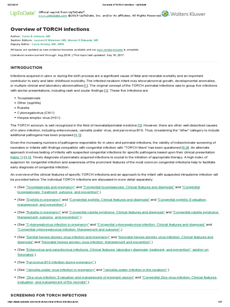 Overview of TORCH Infections - UpToDate Tabloid PDF | PDF | Herpes ...