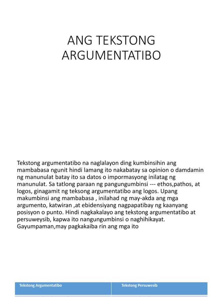 Ang Tekstong Argumentatibo | PDF
