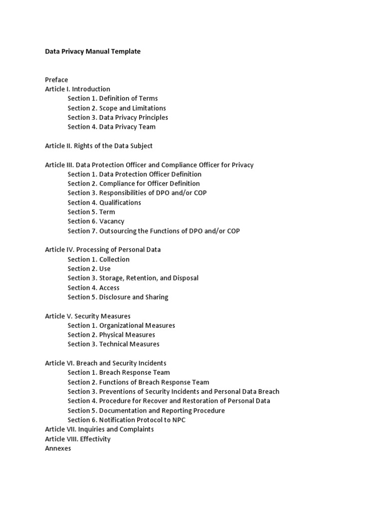 Data Privacy Manual Sample Outline | PDF
