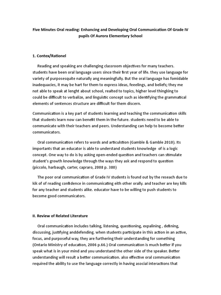 Improving Oral Communication Skills in Grade IV Pupils | PDF ...