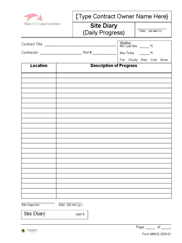 Daily Construction Site Diary Template | PDF | Weather | Weather Events