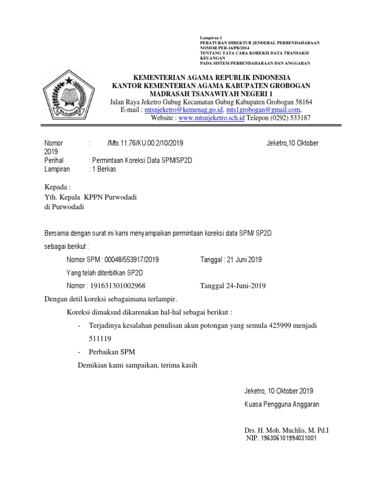 Surat Permintaan Koreksi SPM | PDF