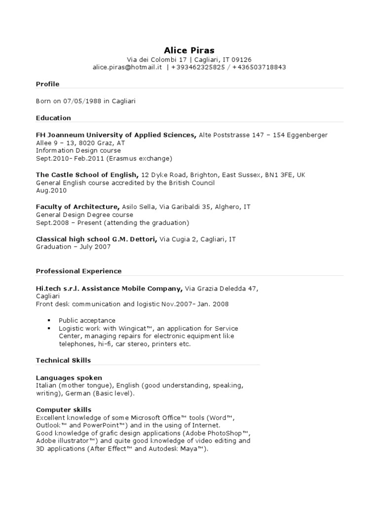 CV Alice Piras | PDF