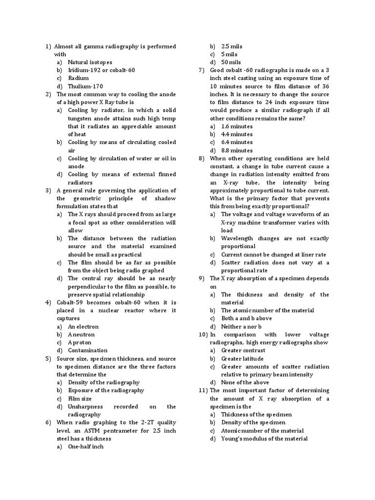 RT LVL II QUESTIONS | PDF | Radiography | X Ray
