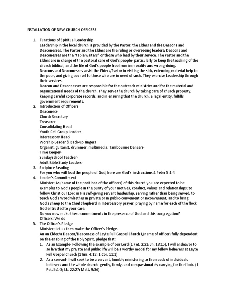 Installation of New Church Officers | PDF | Elder (Christianity) | Deacon