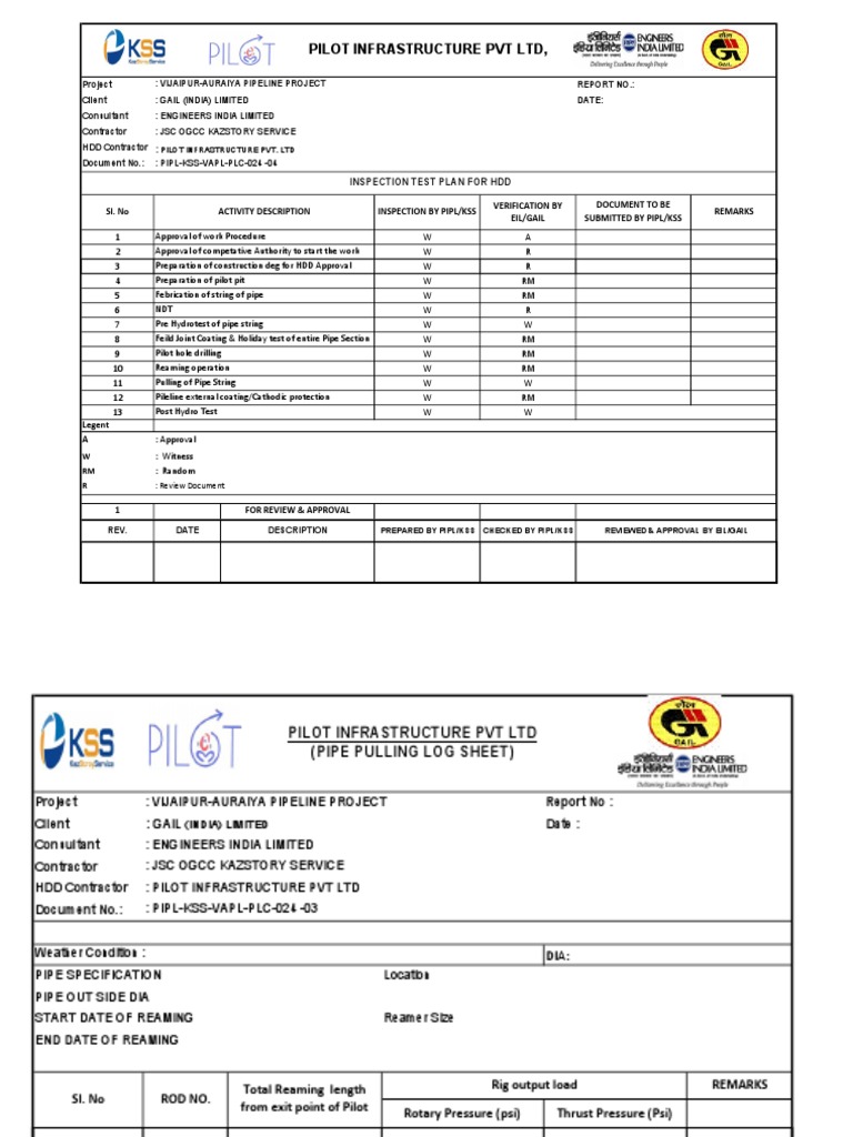 HDD Itp & Inspection Reports | PDF | Drilling Rig | Nature