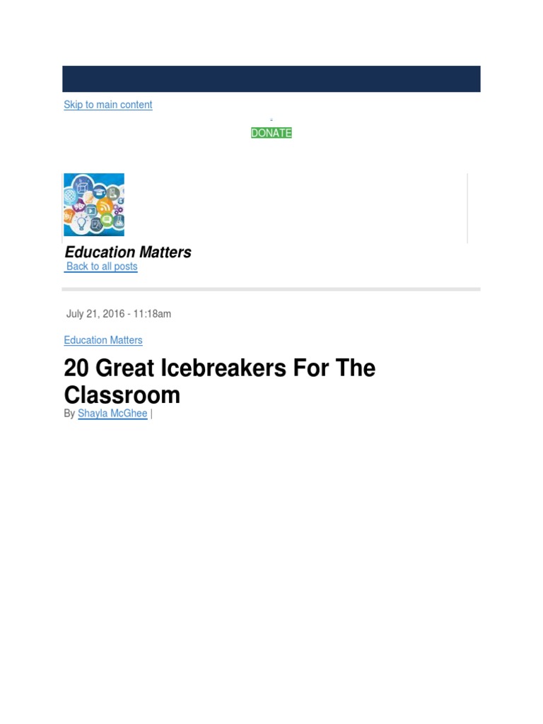 20 Great Icebreaker in The Class | PDF | Classroom