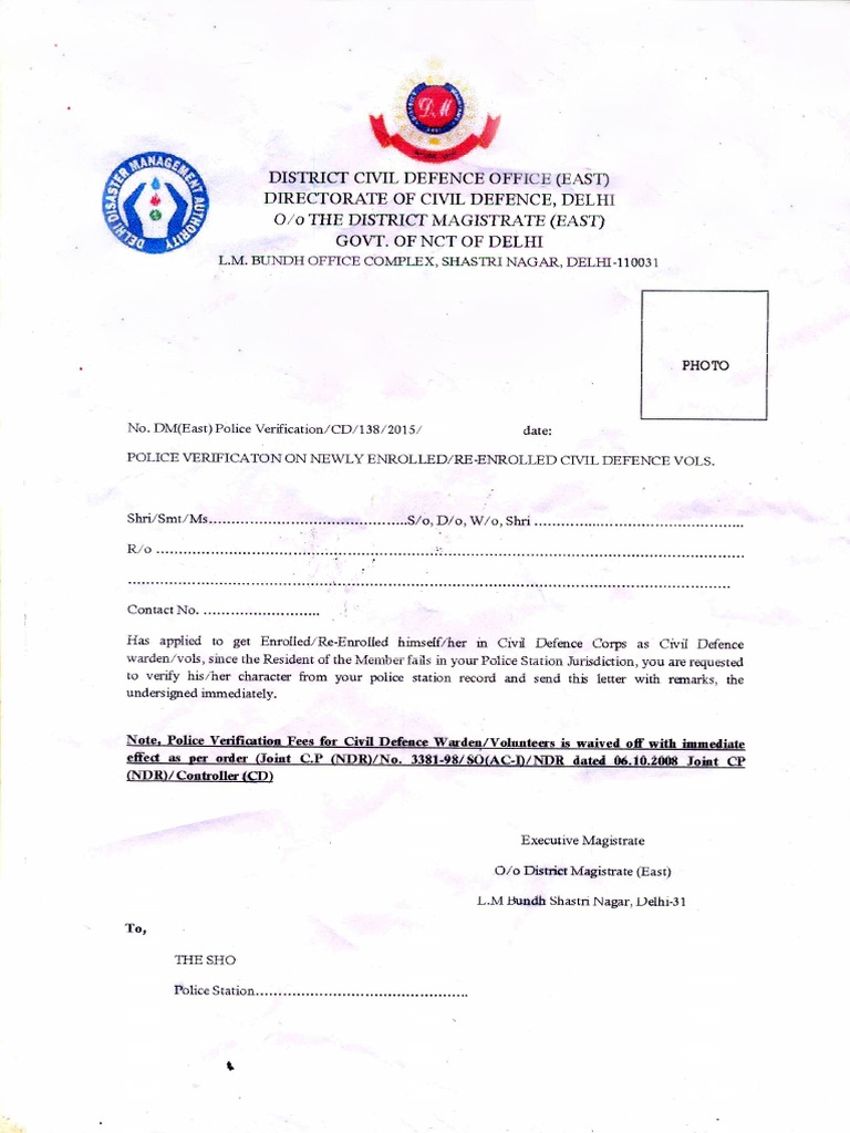 Civil Defence PCC Letter | PDF