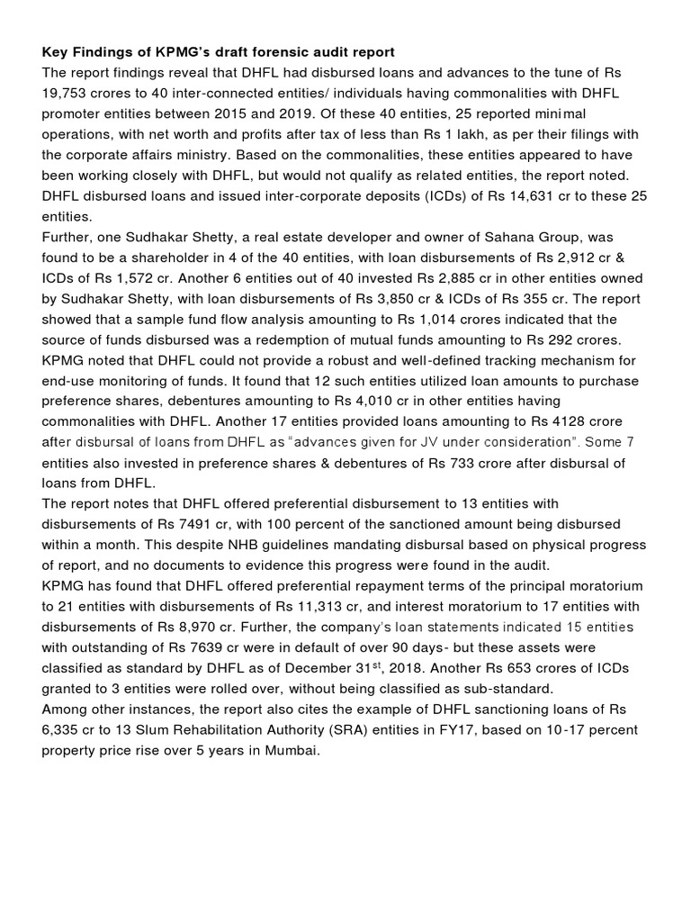 KPMG Forensic Audit Findings on DHFL | PDF | Financial Economics ...