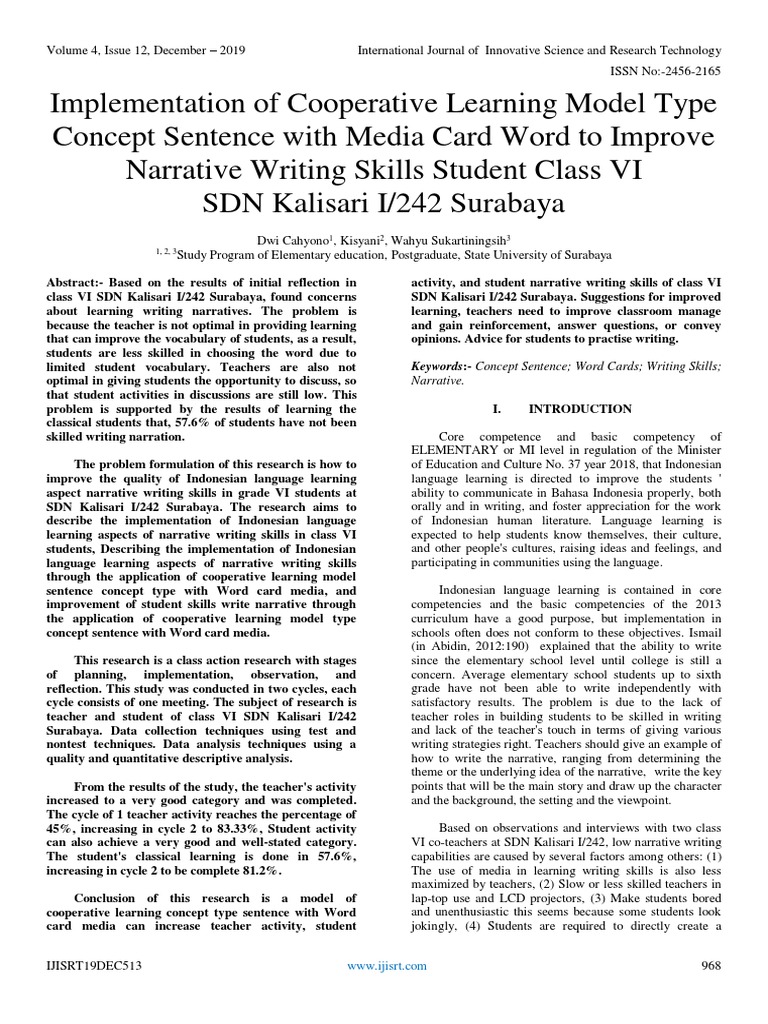 Implementation of Cooperative Learning Model Type Concept Sentence With ...