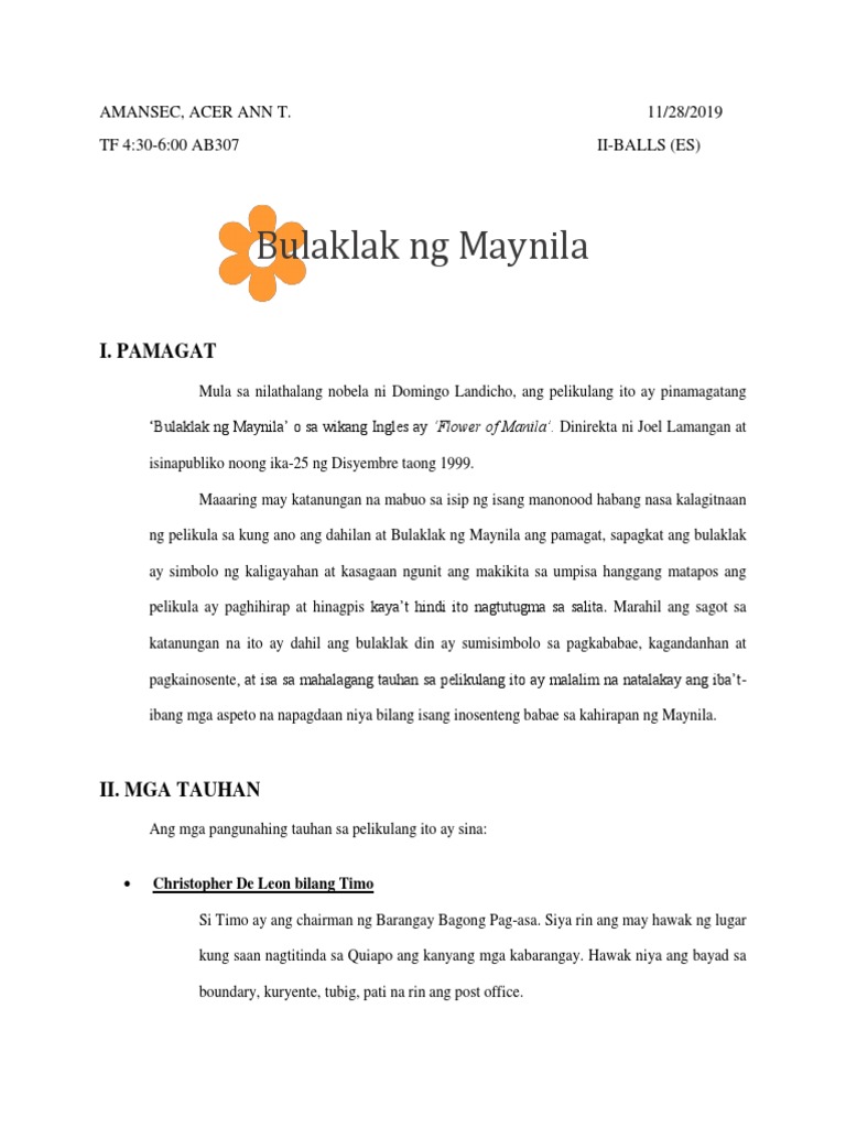 Amansec - Bulaklak NG Maynila Review | PDF