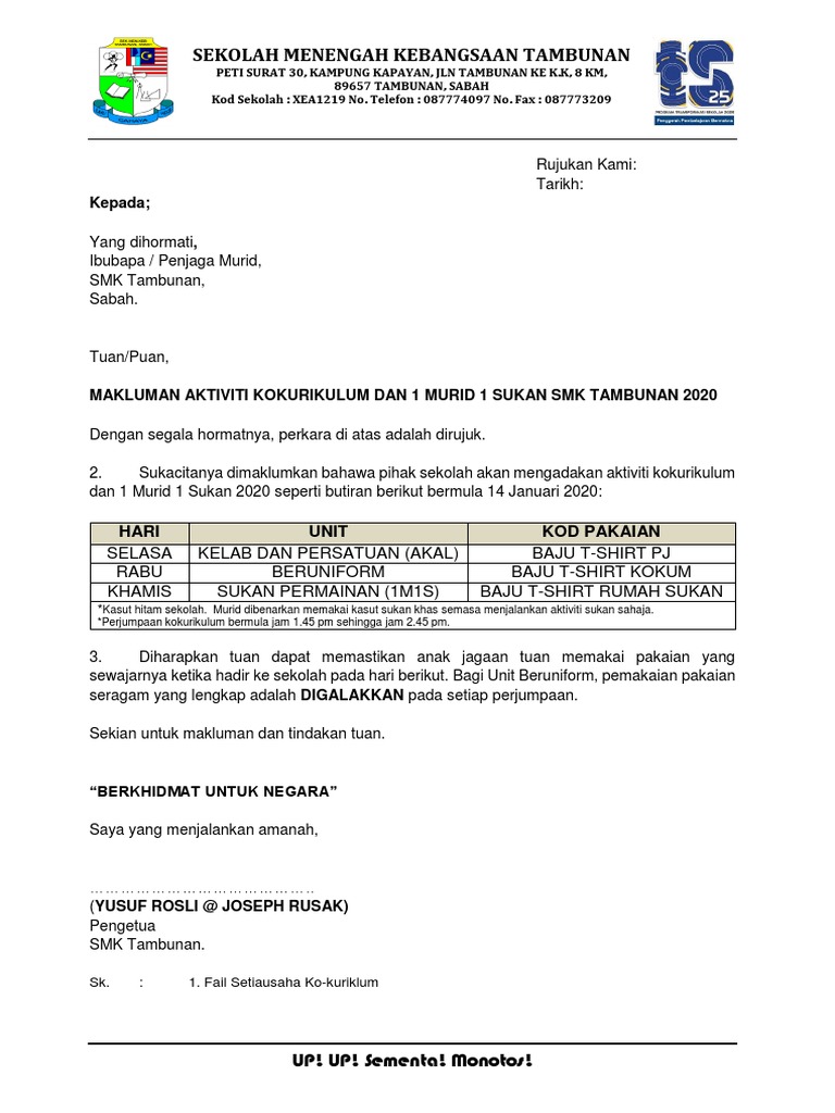 Surat Makluman Pemberitahuan Ibubapa | PDF