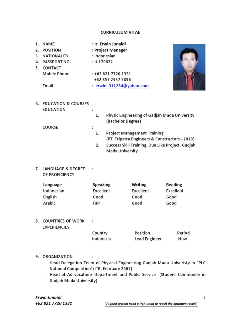 Erwin Junaidi CV Project Manager | PDF | Natural Gas | Natural Gas Processing