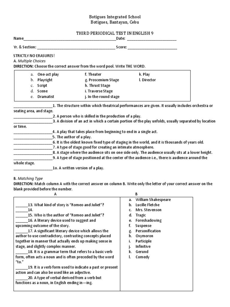 ENG-9 Exam | PDF | Characters In Romeo And Juliet | Romeo And Juliet