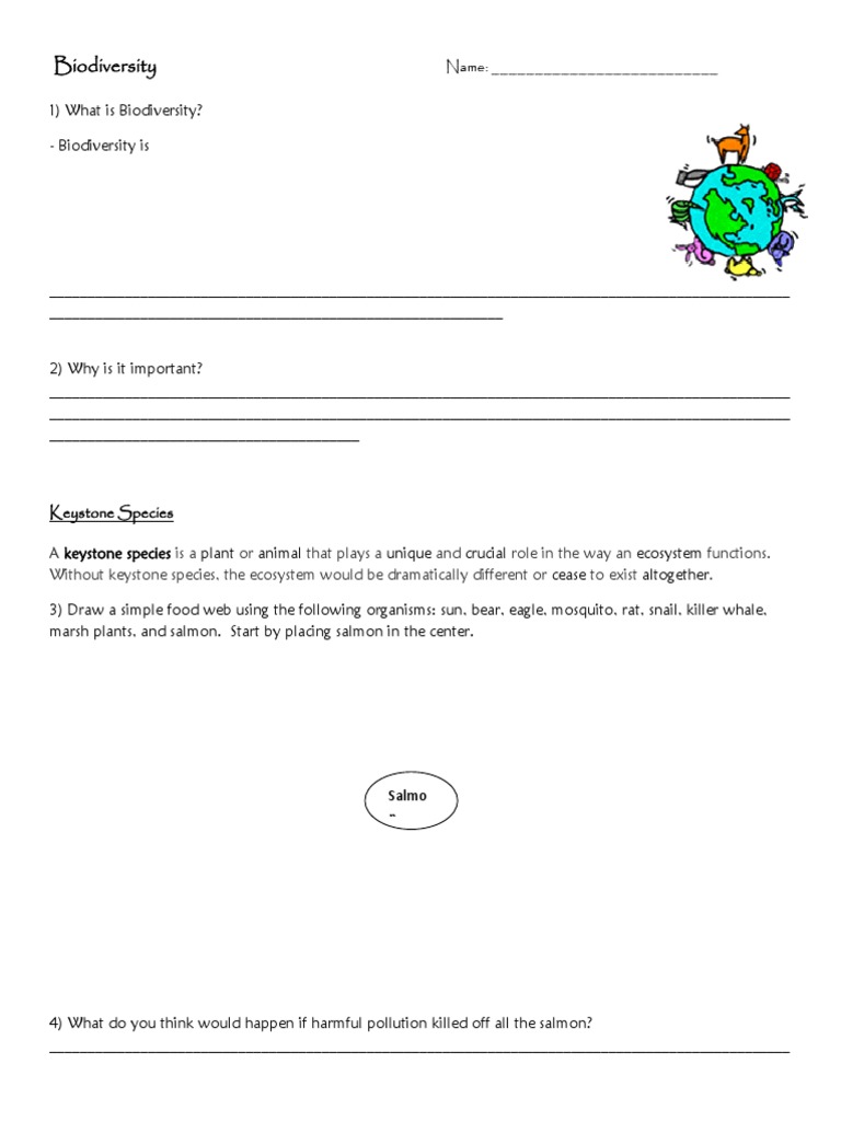 Keystone Species and Biodiversity Worksheet | PDF | Natural Environment ...