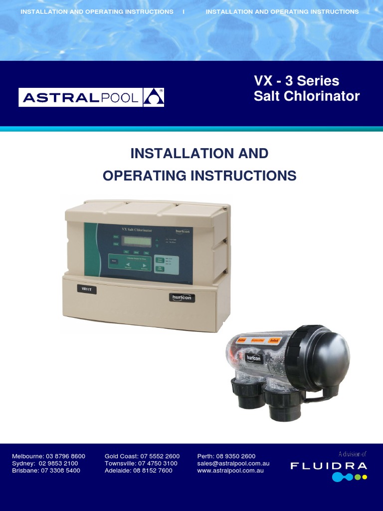 Hurlcon VX Salt Chlorinator Manual | PDF | Pump | Water